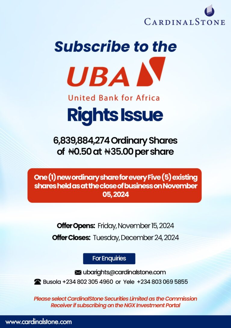 UBA PLC’s Rights Issue – CardinalStone